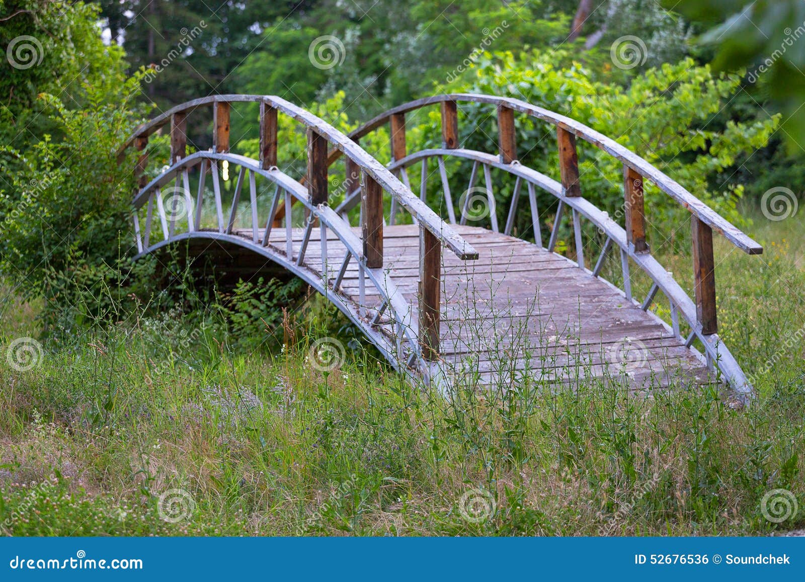 Wooden bridge on the grass stock photo. Image of leaves - 52676536