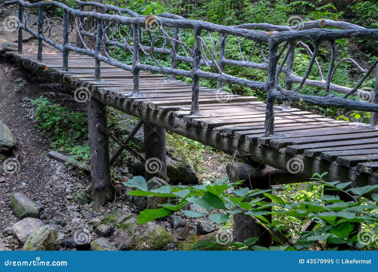 Wooden Bridge with Guardrail Stock Image - Image of foot, colorful ...