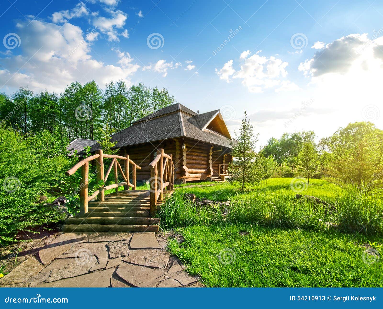 Wooden bridge and house stock image. Image of homestead - 54210913