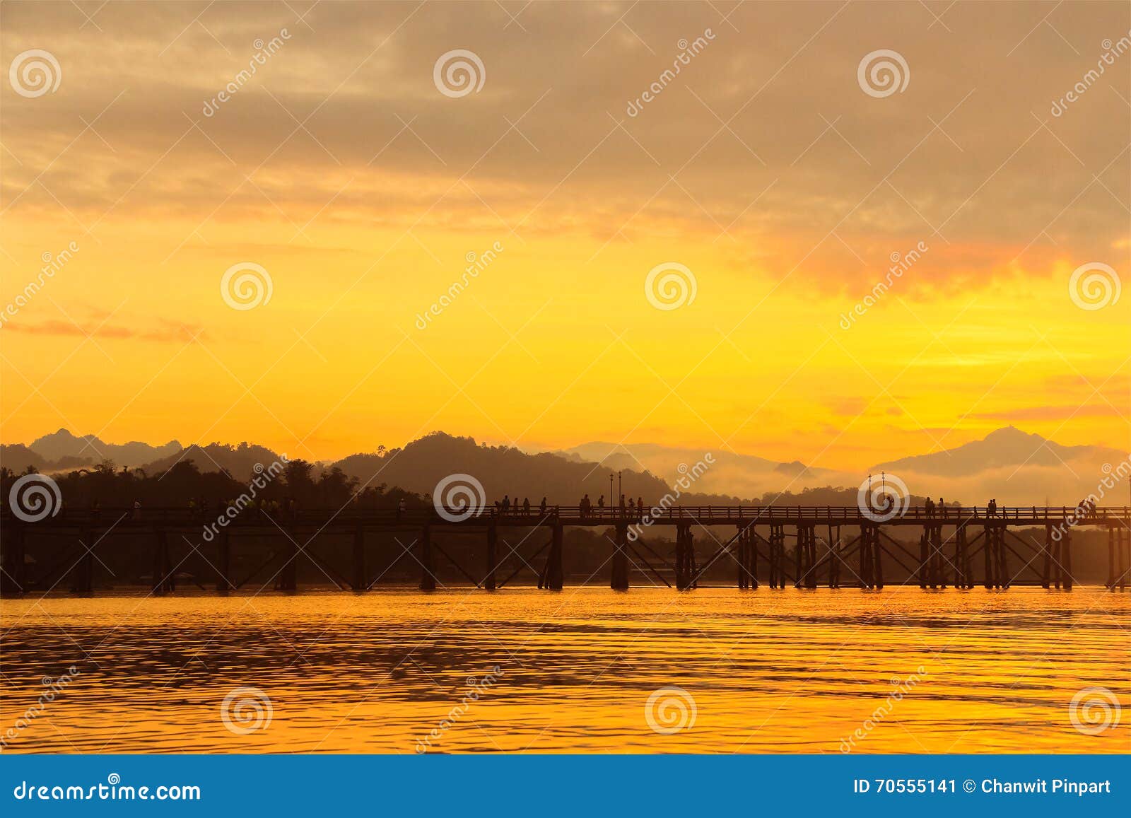 Wooden Bridge and Lake at Sunset Stock Image - Image of sunset, golden ...