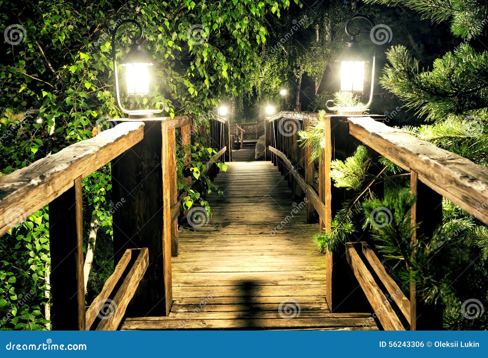 Wooden bridge lit lanterns stock photo. Image of color - 56243306
