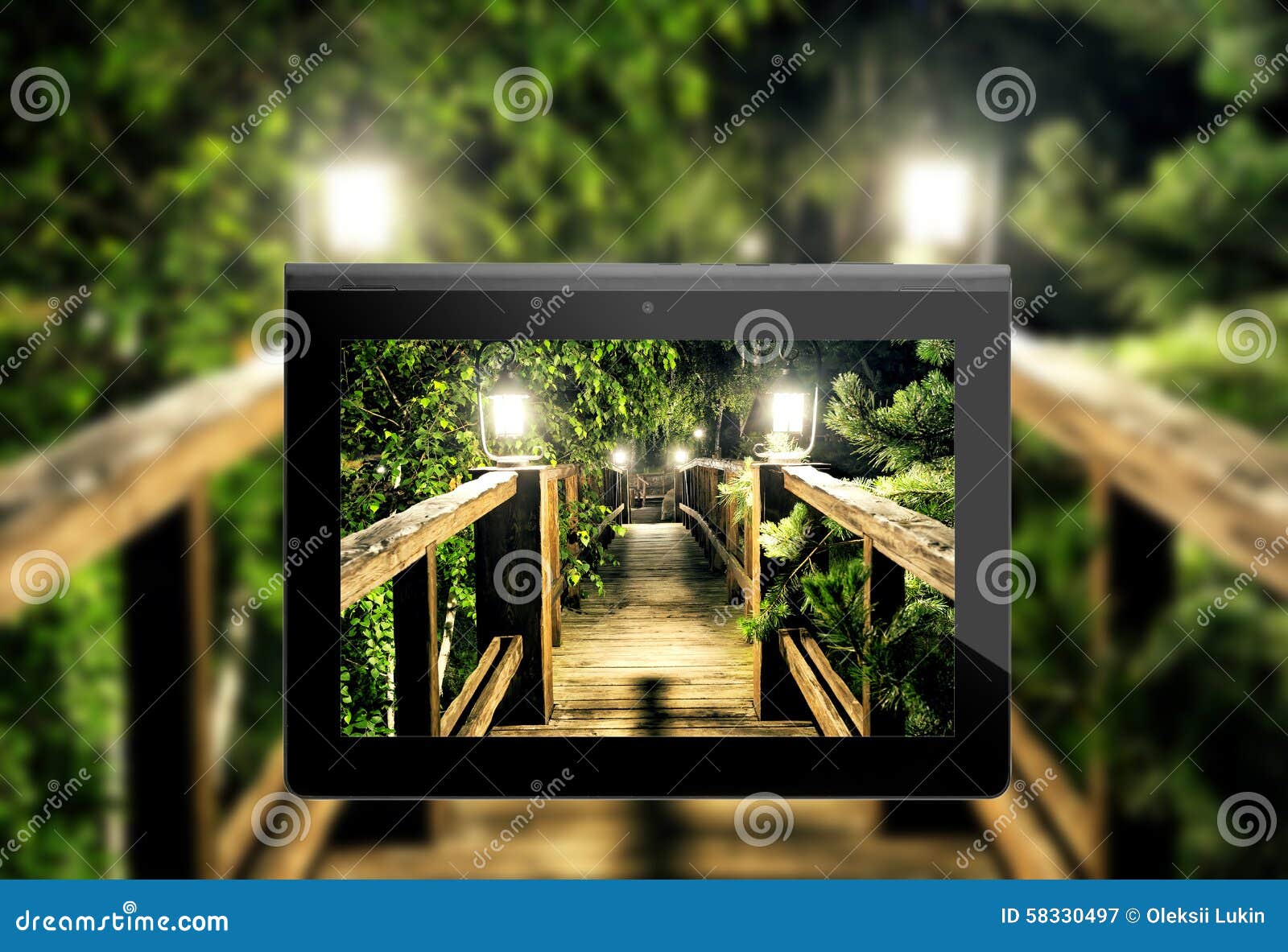 Wooden Bridge Lit by Lanterns Stock Image - Image of illuminated ...