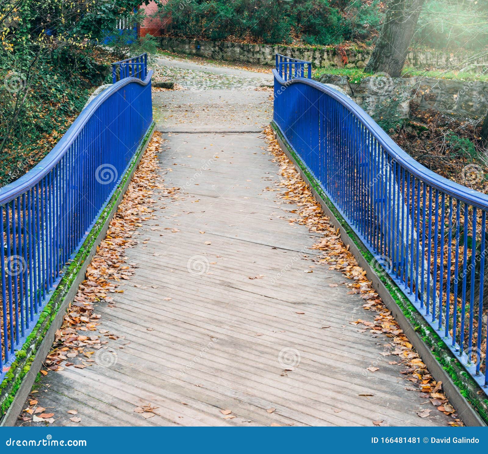 Wooden Bridge with Metal Railing Over the River Stock Image - Image of ...