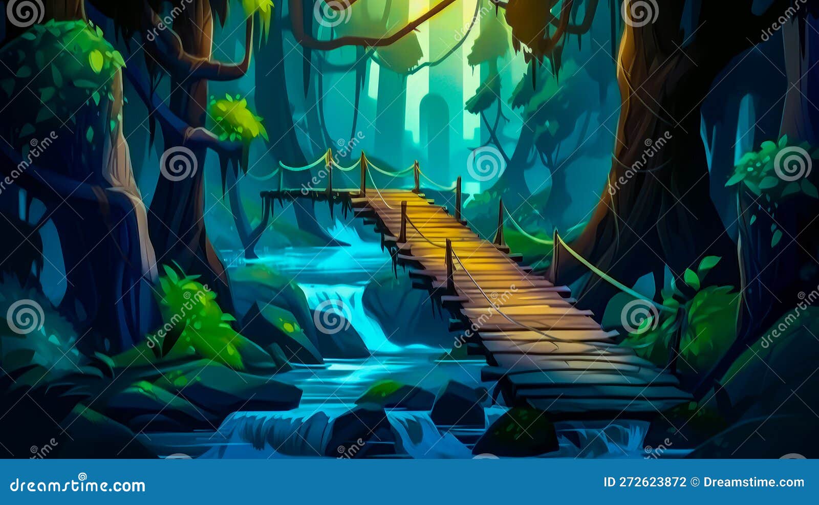 Wooden Bridge in the Middle of Forest. Generative AI Stock Illustration ...