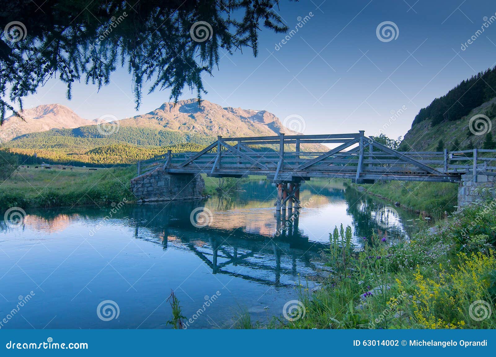 Wooden Bridge on the Mountain River Stock Photo - Image of outdoor ...