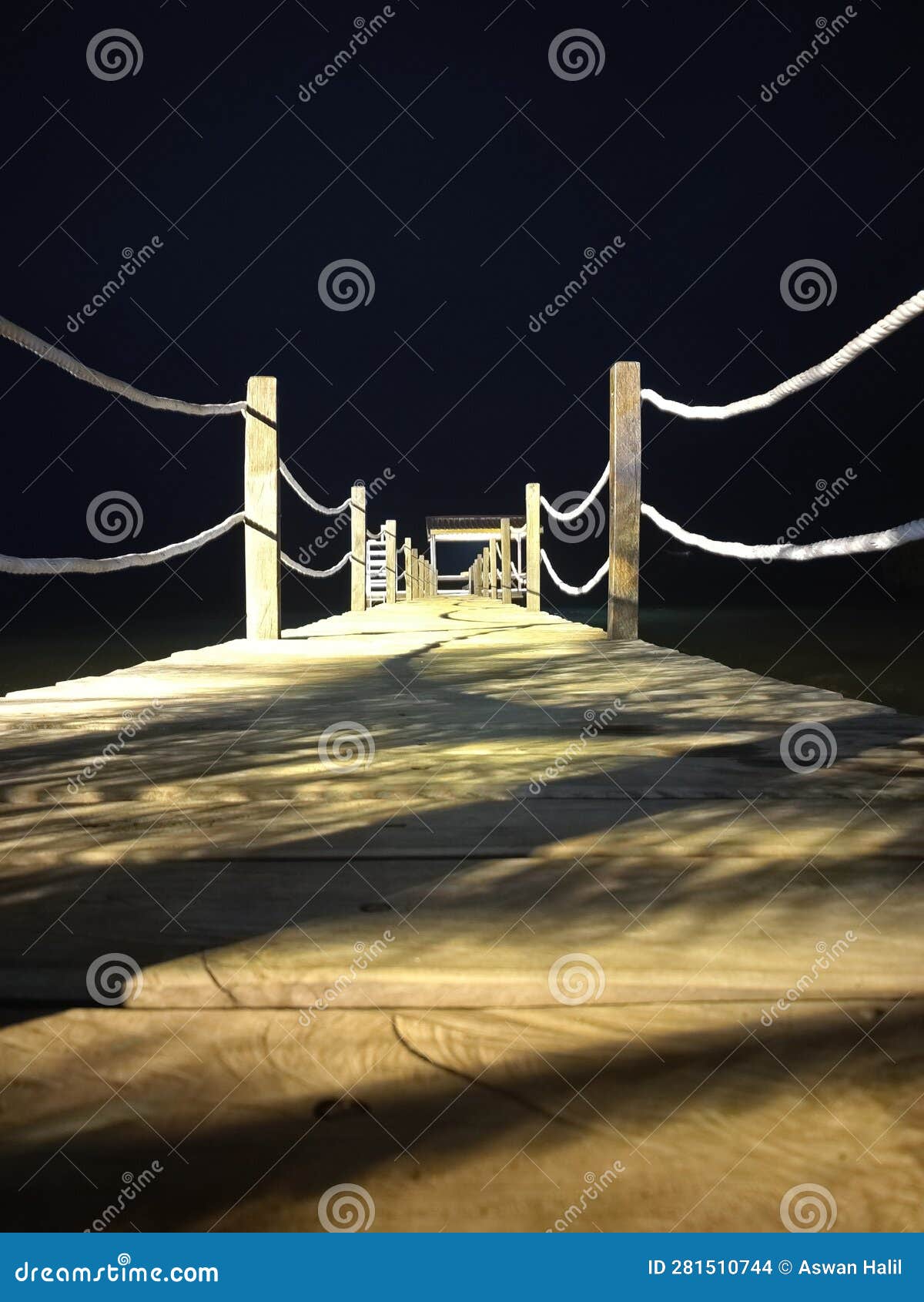 Wooden Bridge at Night with Dark Clouds Stock Photo - Image of night ...