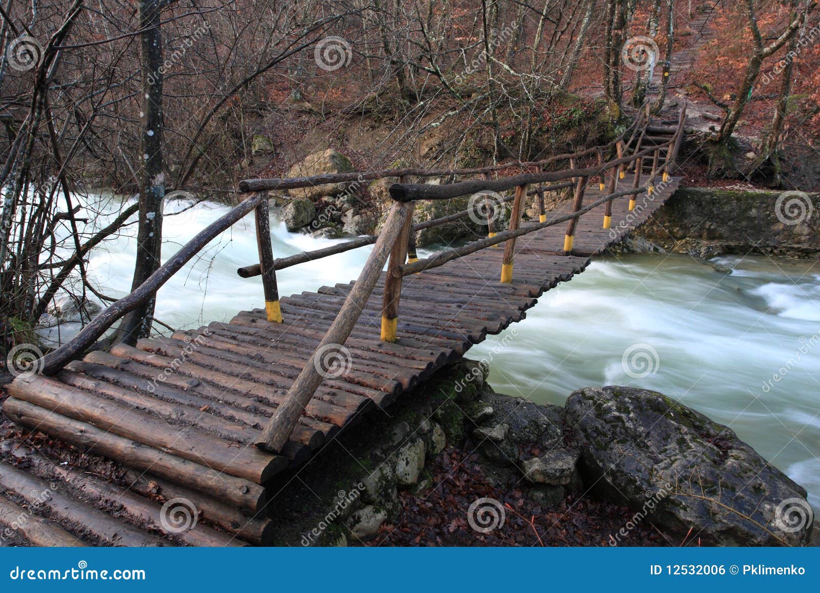 Wooden Bridge Over Mountain River Stock Photo - Image of safety, brown ...