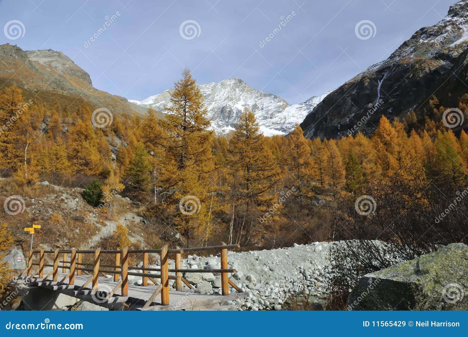 Wooden Bridge Over Mountain Stream Stock Image - Image of cross ...