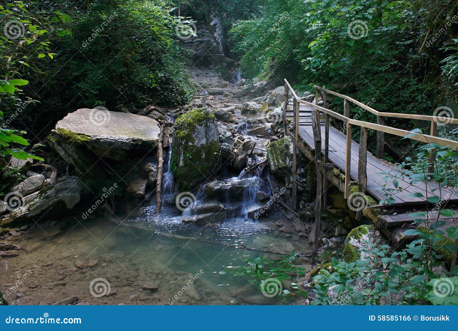 Wooden Bridge Over Mountain Stream in the Forest Stock Photo - Image of ...