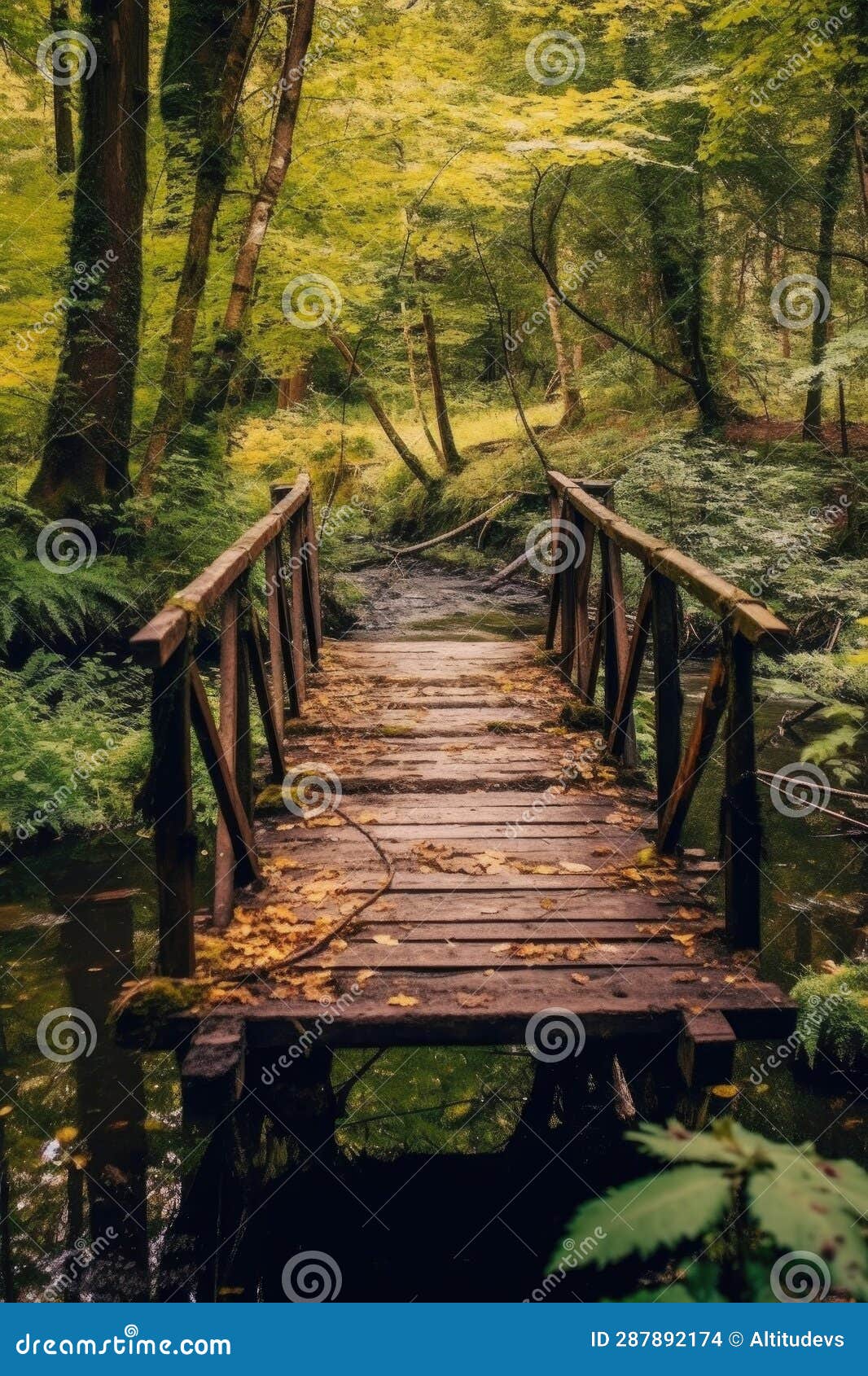 Wooden Bridge Over a Peaceful Stream in the Woods Stock Photo - Image ...