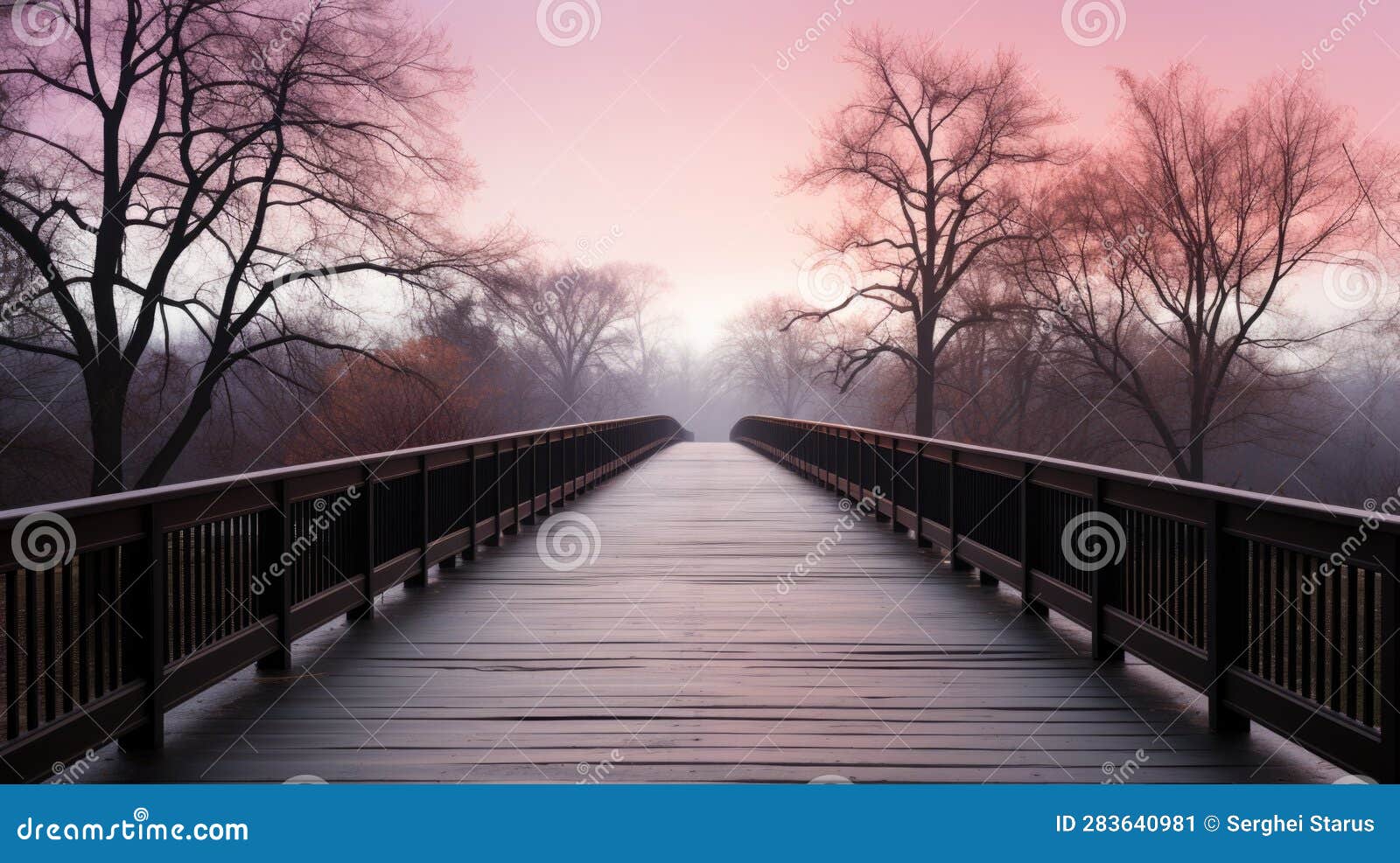 A Wooden Bridge Over a River with Trees in the Background. Generative ...