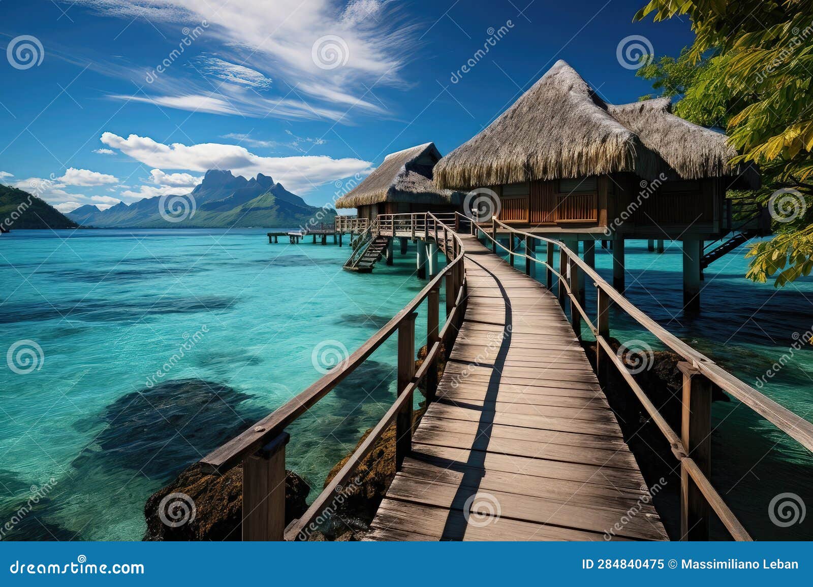 Bridge Over the Sea in Tropical Island Stock Illustration ...