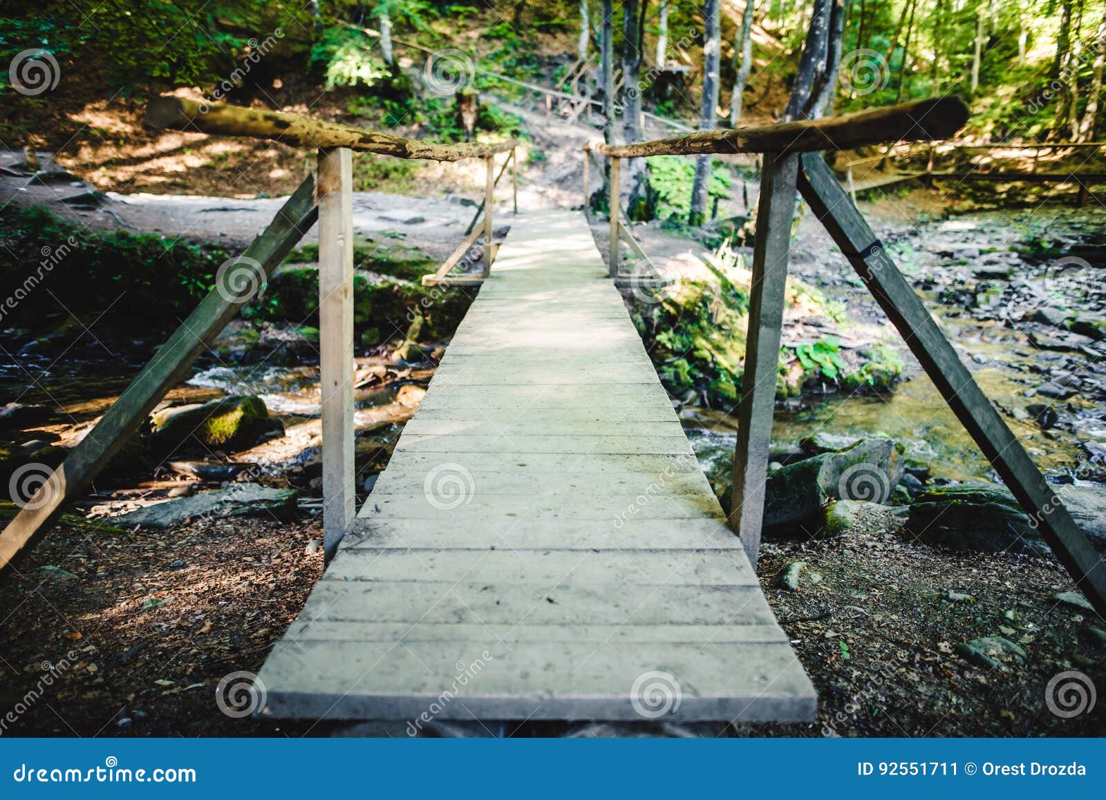 Wooden Bridge Over a Small River Stock Image - Image of forest, country ...