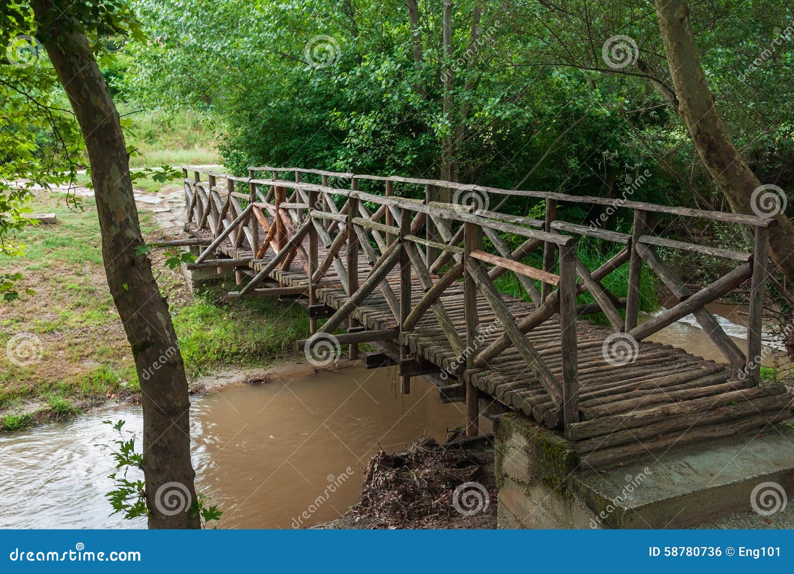 Wooden Bridge Over a Stream Stock Photo - Image of rail, hiking: 58780736