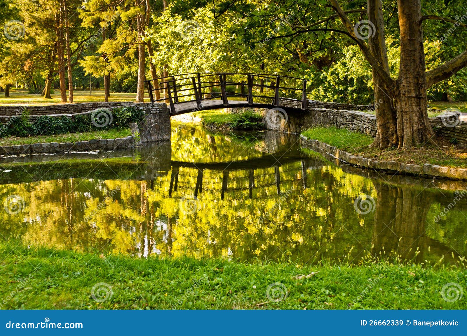 Wooden bridge in a park stock image. Image of reflection - 26662339