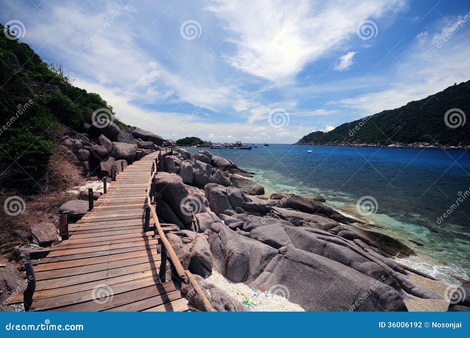 Wooden bridge to sea stock photo. Image of stone, lake - 36006192