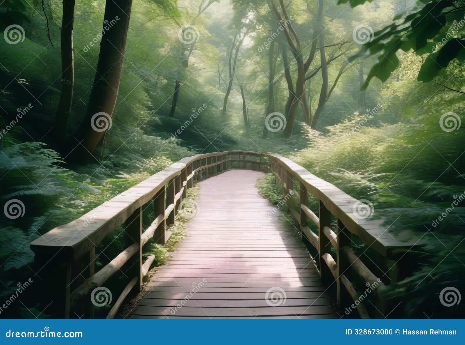 A Wooden Bridge or Walkway Leading through a Dense Stock Illustration ...