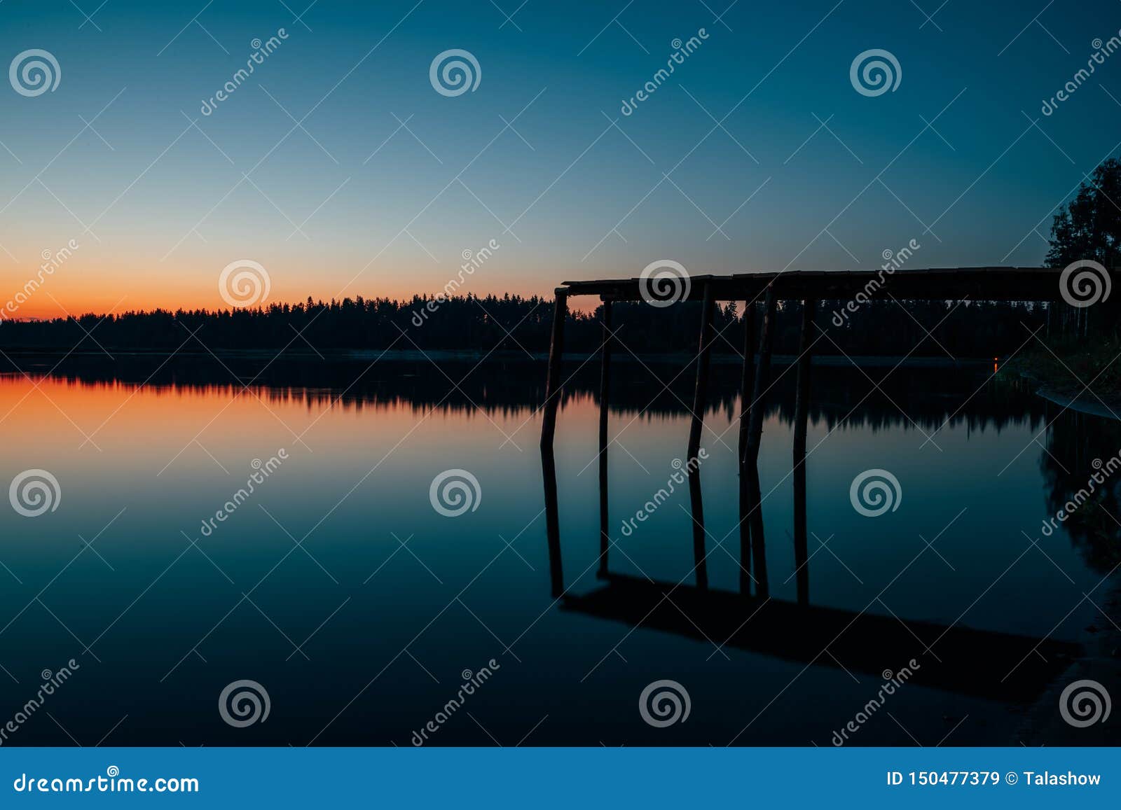 Wooden Bridge from Which Jump into the Lake at Night Stock Image ...