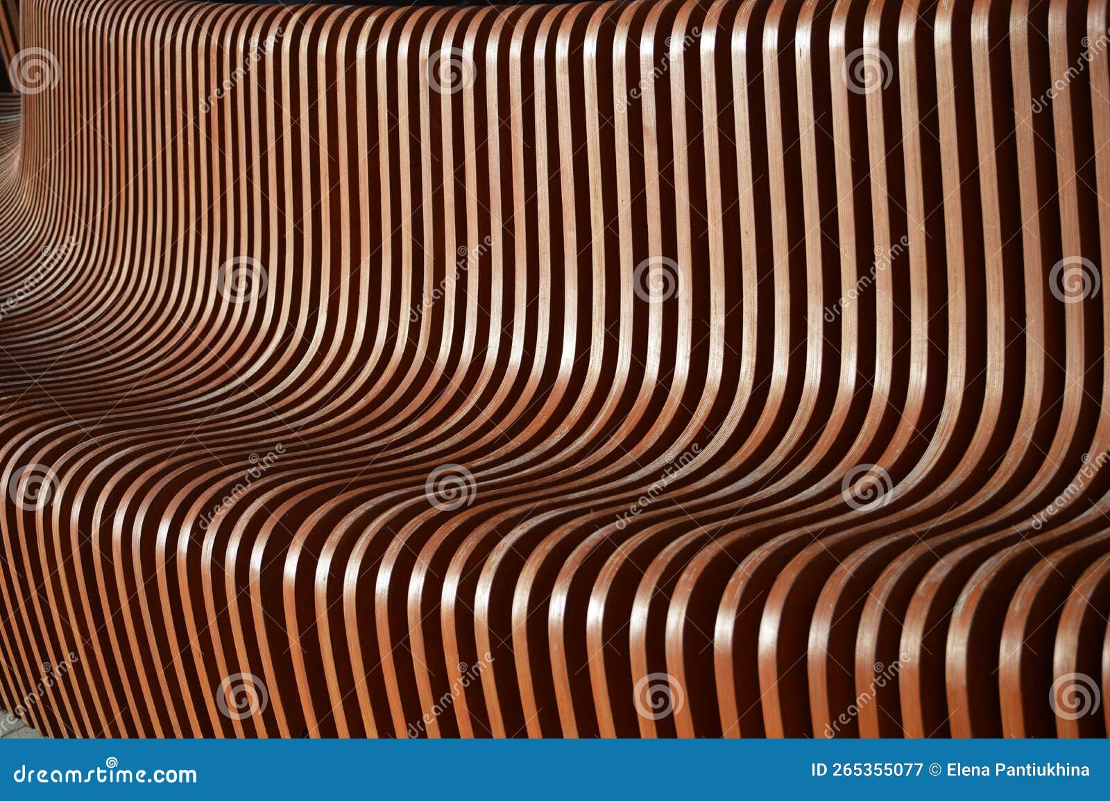 Wooden Brown Curved Slats. Beautiful Reflections of the Sun on the ...