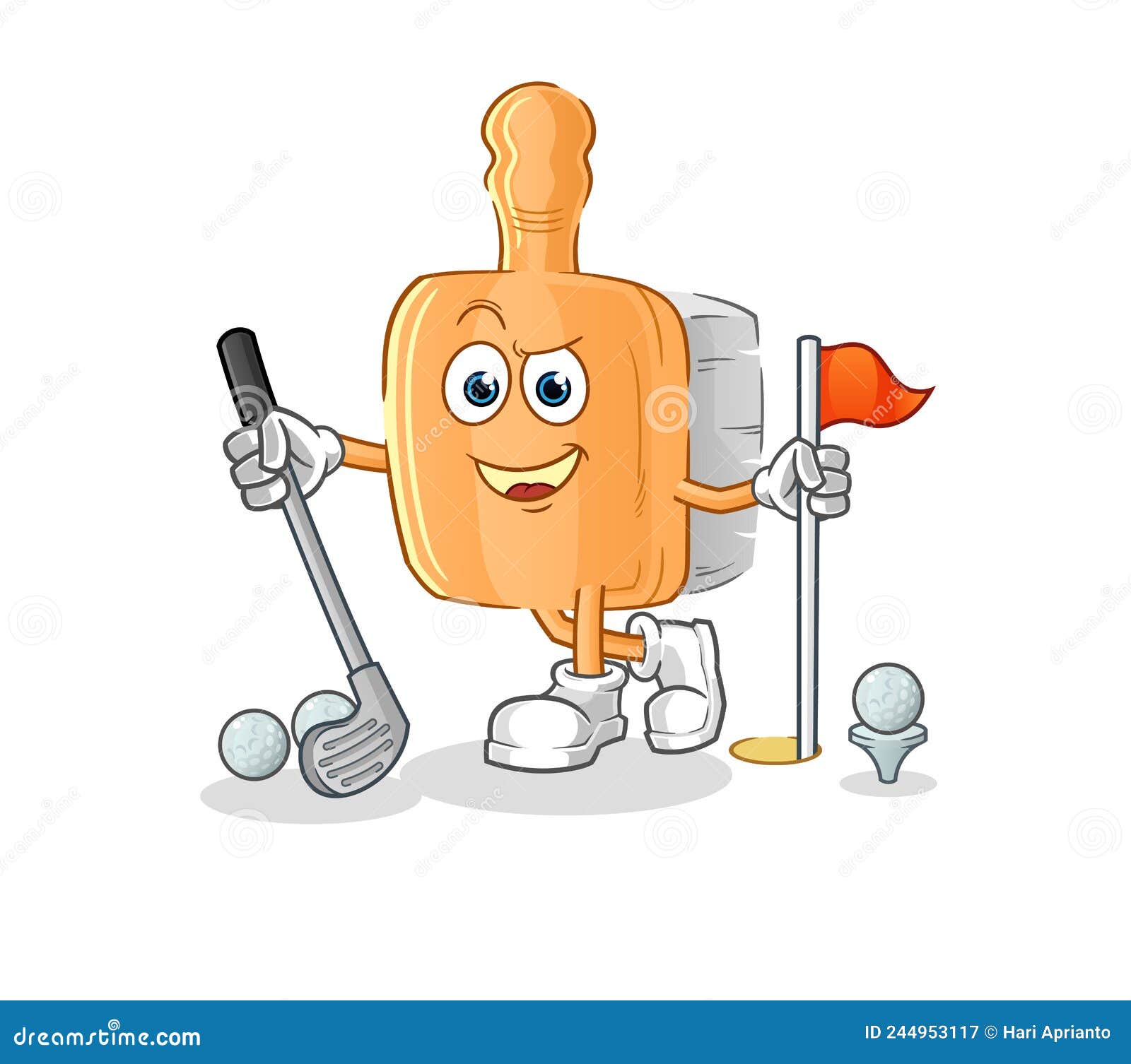 Wooden Brush Playing Golf Vector. Cartoon Character Stock Vector ...