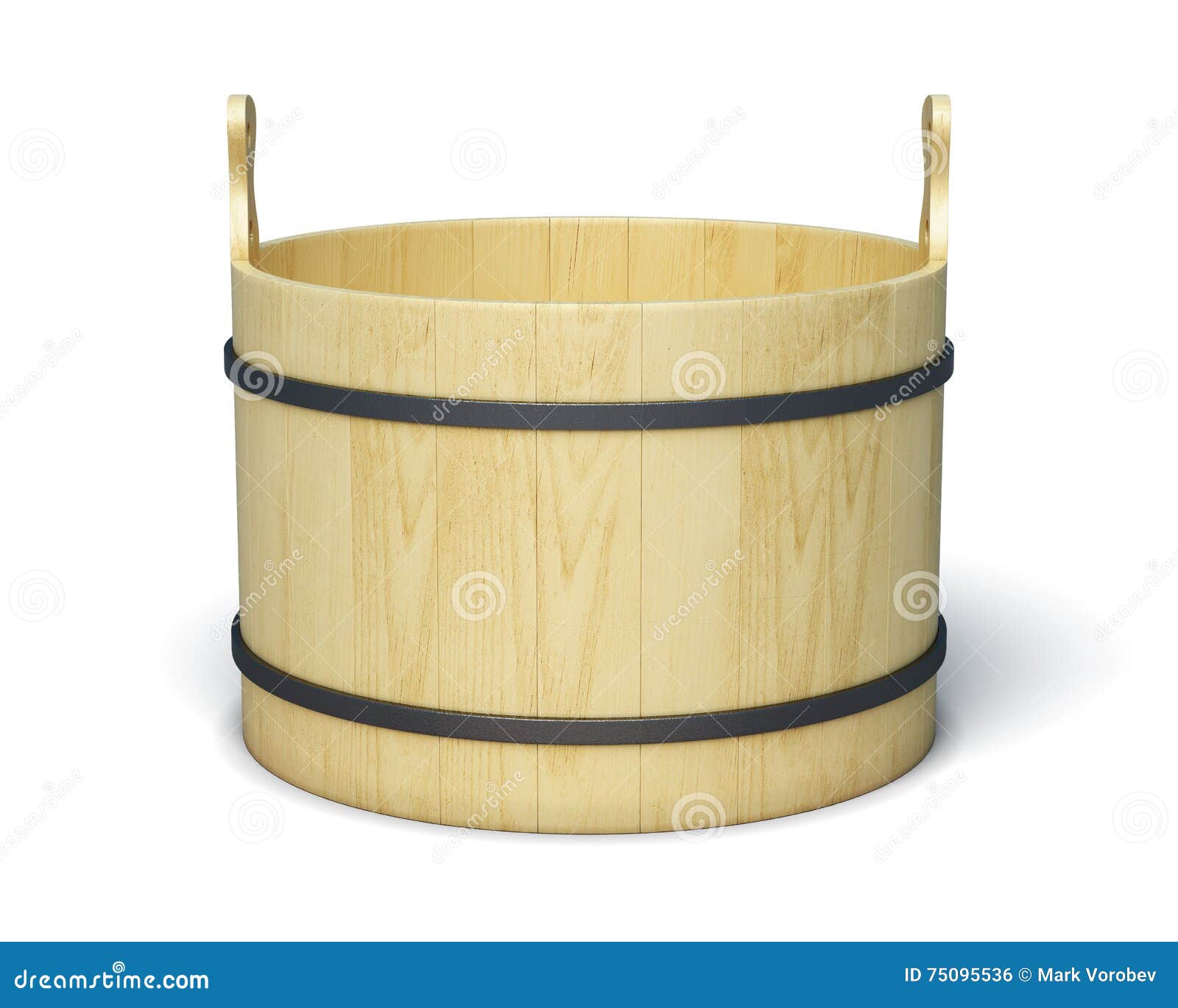 Wooden Bucket Isolated on White Background. 3d Rendering Stock ...