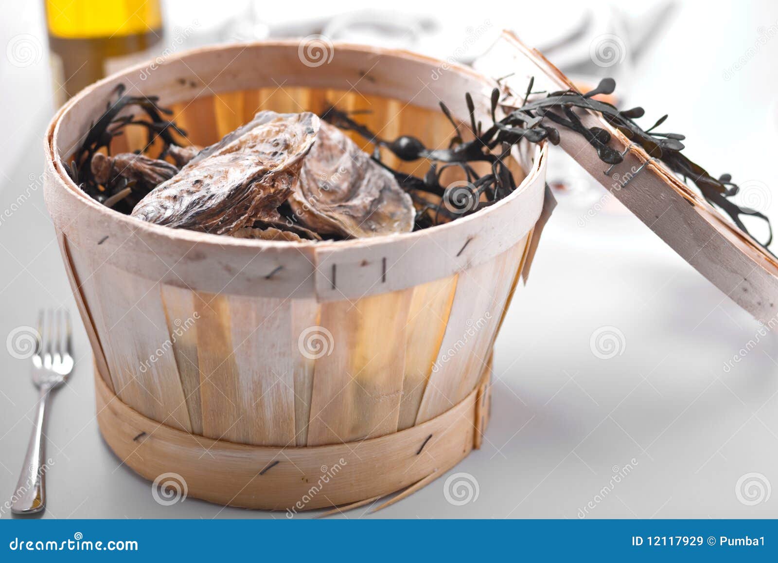 Wooden bucket with oysters stock image. Image of bucket - 12117929
