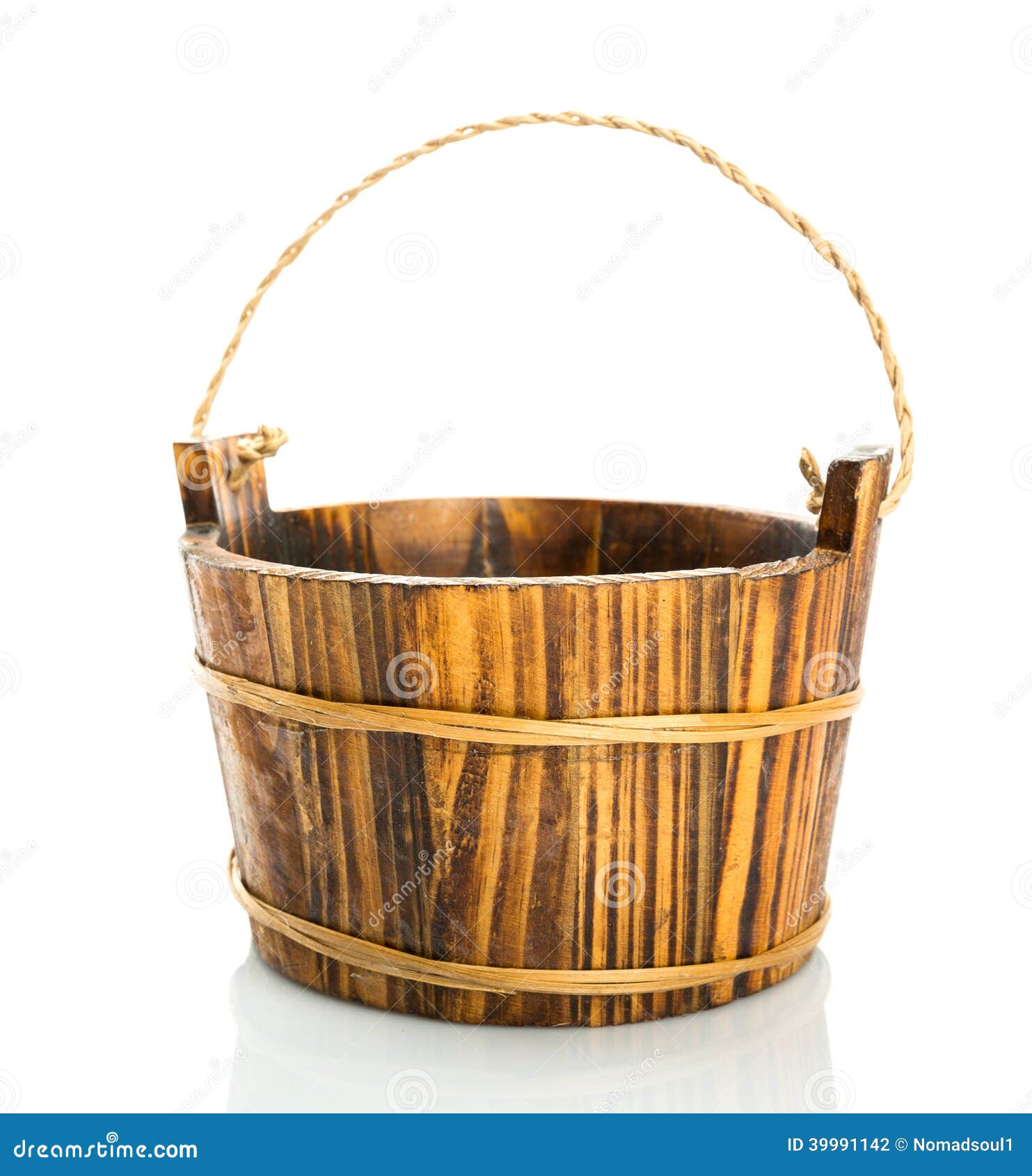 Wooden Bucket on White Background Stock Photo - Image of container ...