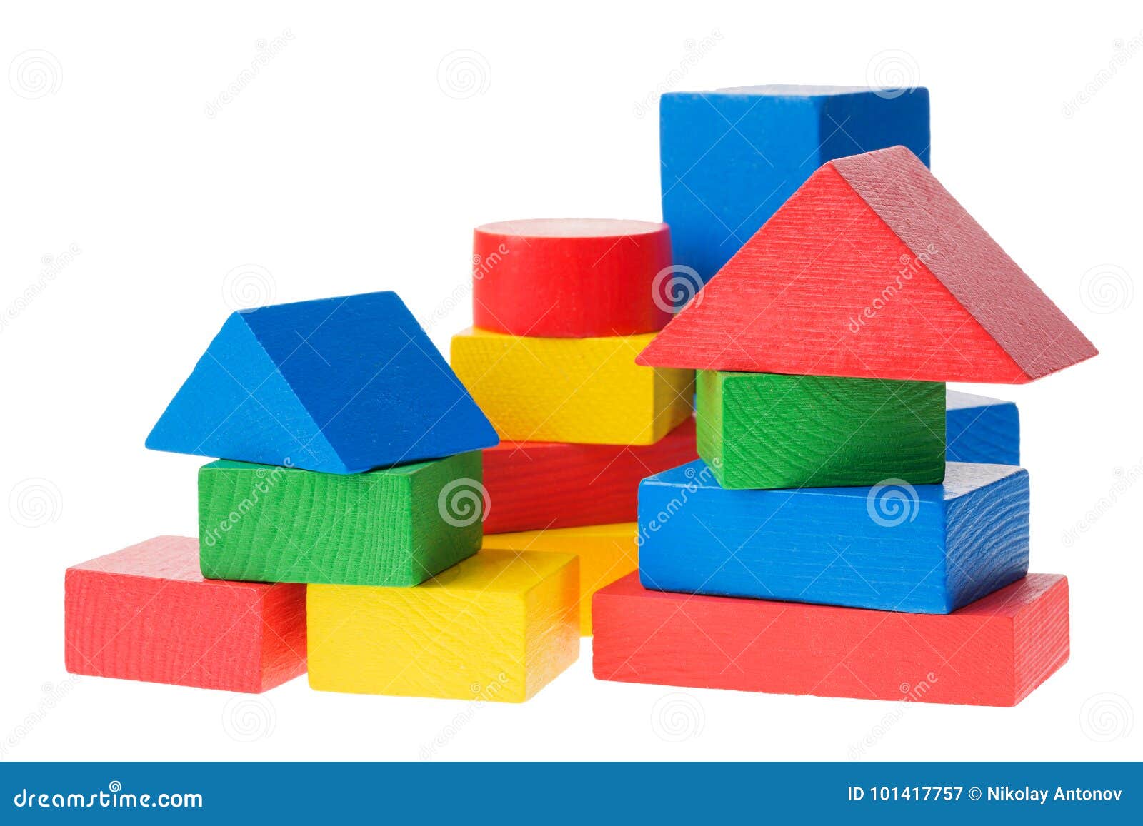 Wooden Building Blocks for Kids Isolated on White Background. Stock ...