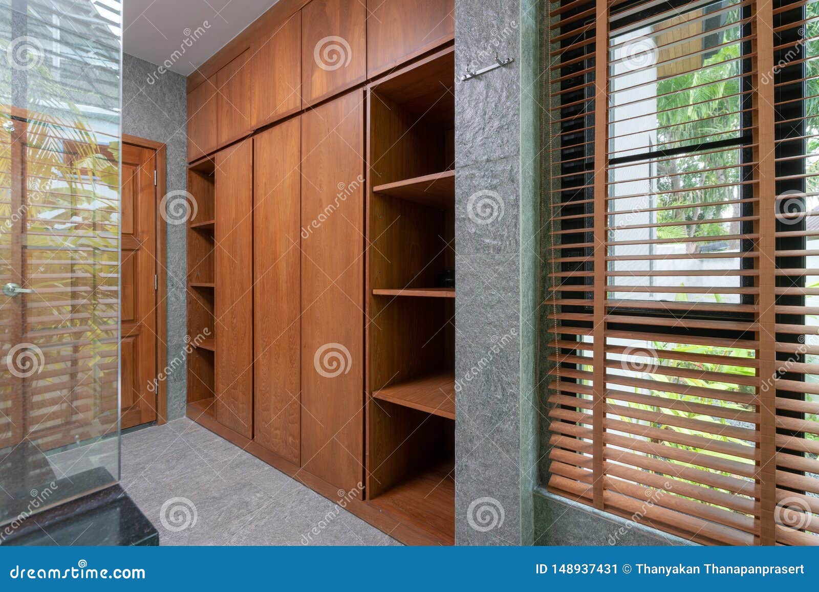 Wooden Built in Wardrobe in the House Stock Image - Image of inside ...