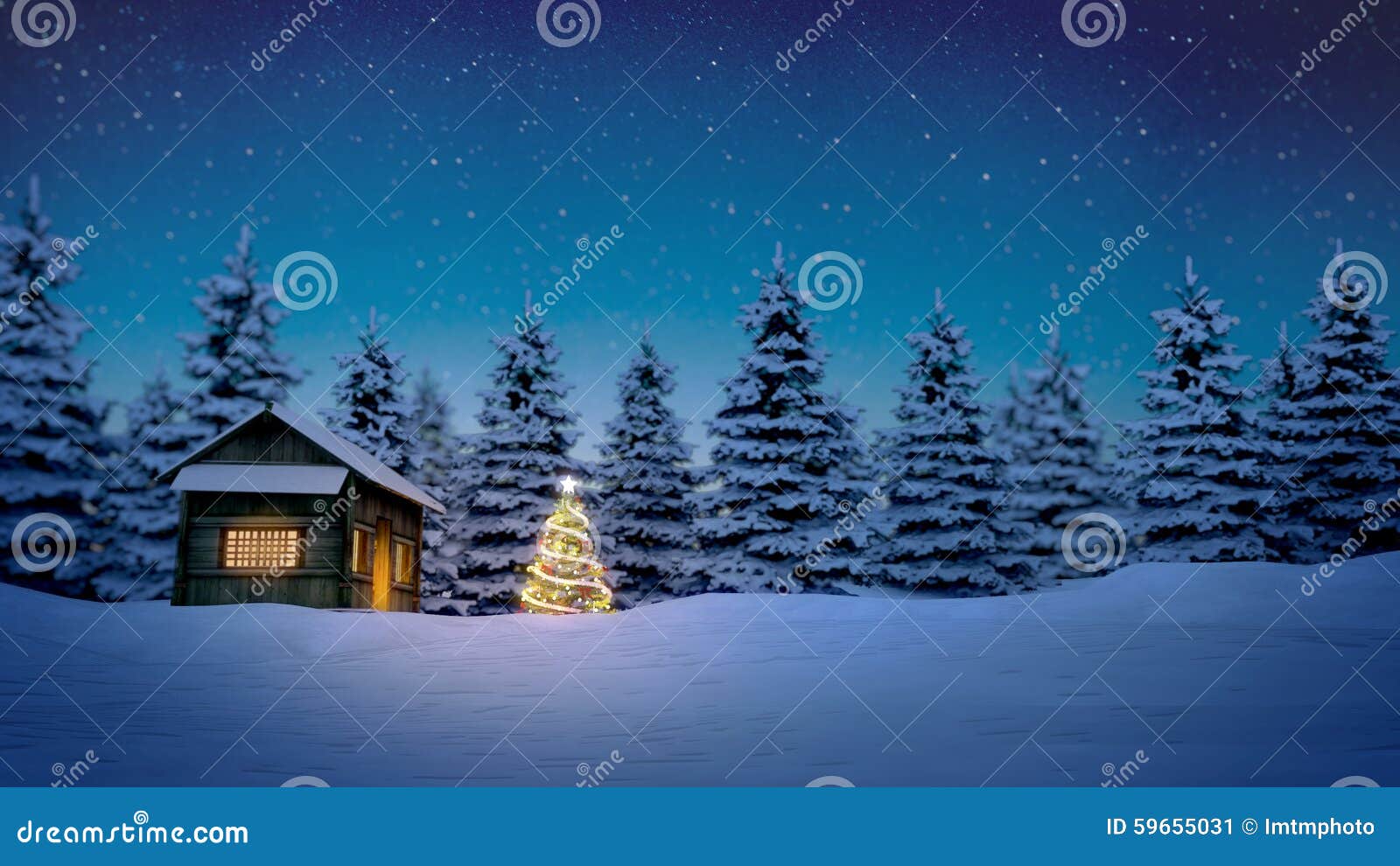 Cartoon Log Cabin Christmas