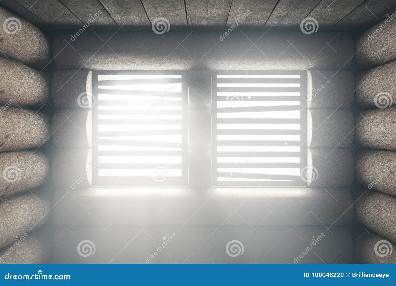 Wooden Cabin with Light Beams through Window Stock Illustration ...