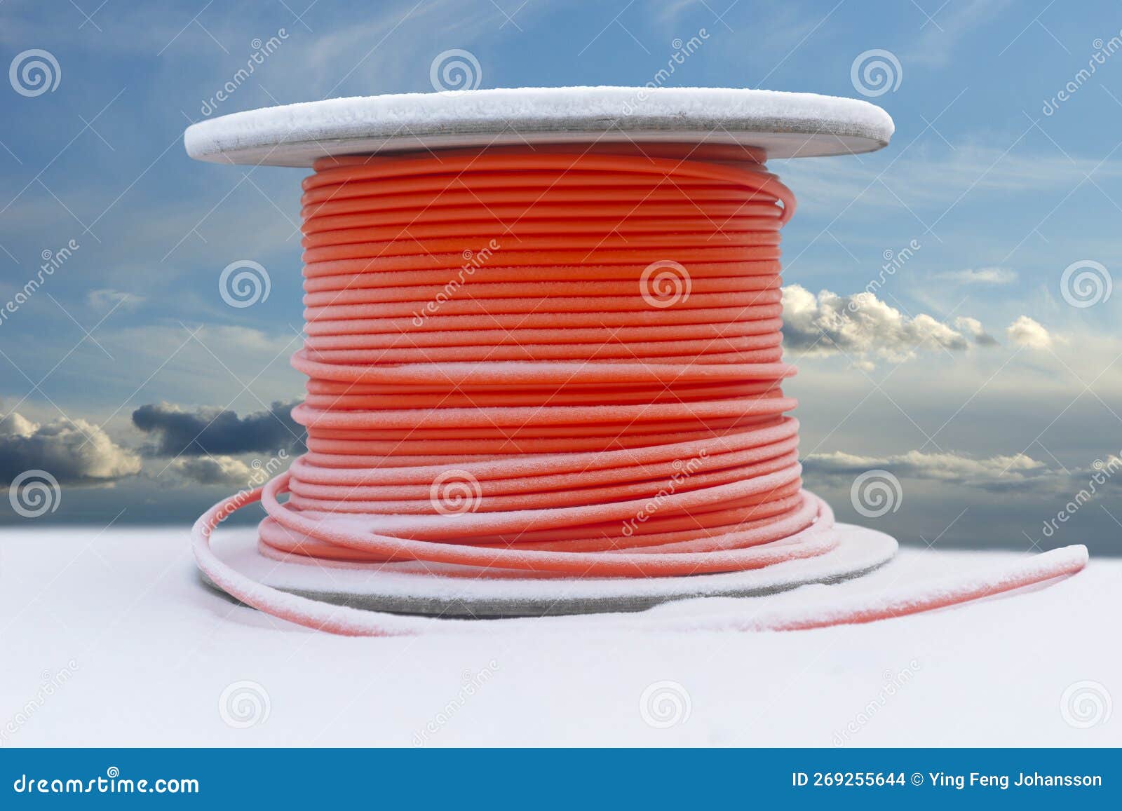 Wooden Cable Drum with Orange Cable in Snow Stock Photo - Image of ...