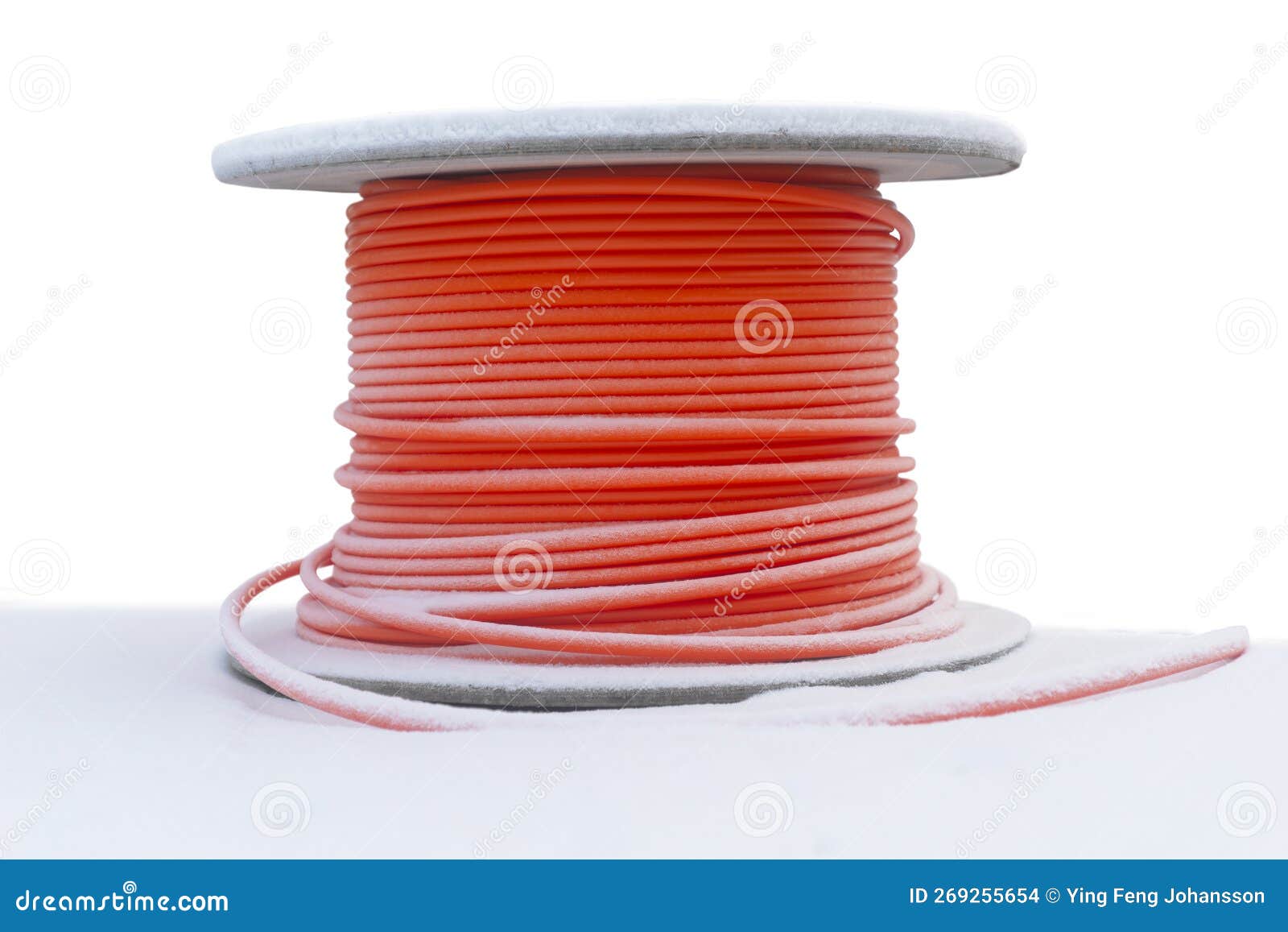 Wooden Cable Drum with Orange Cable in Snow Stock Photo - Image of ...