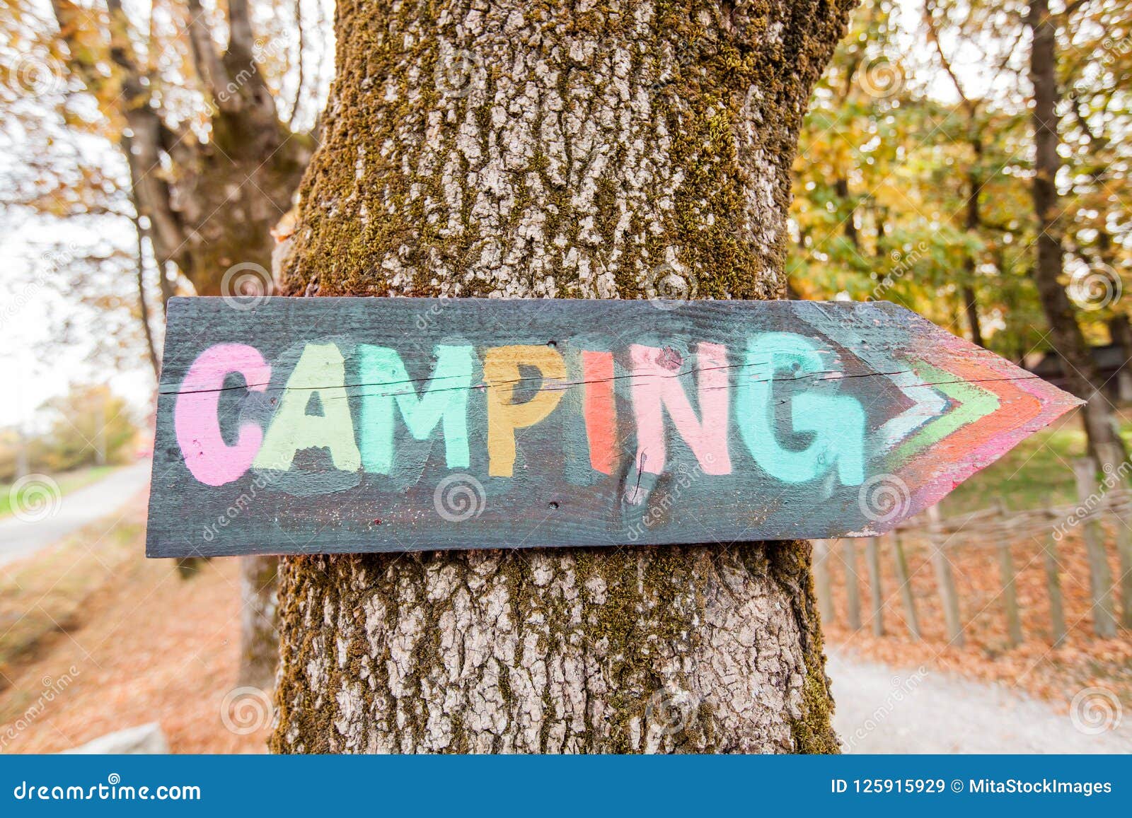 Wooden Camping Sign stock image. Image of message, guidance - 125915929