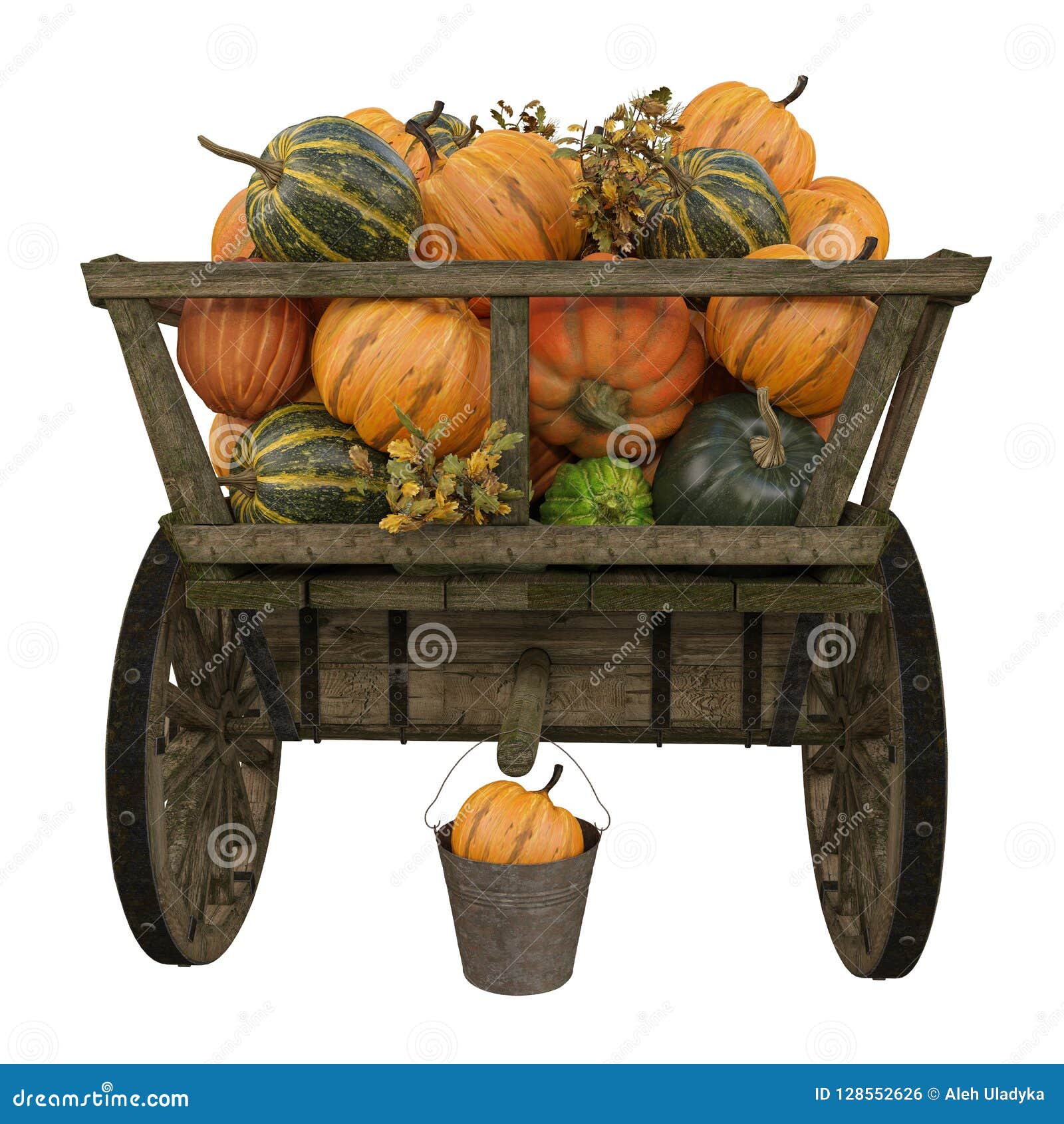 Wooden cart with pumpkins stock photo. Image of holiday - 128552626