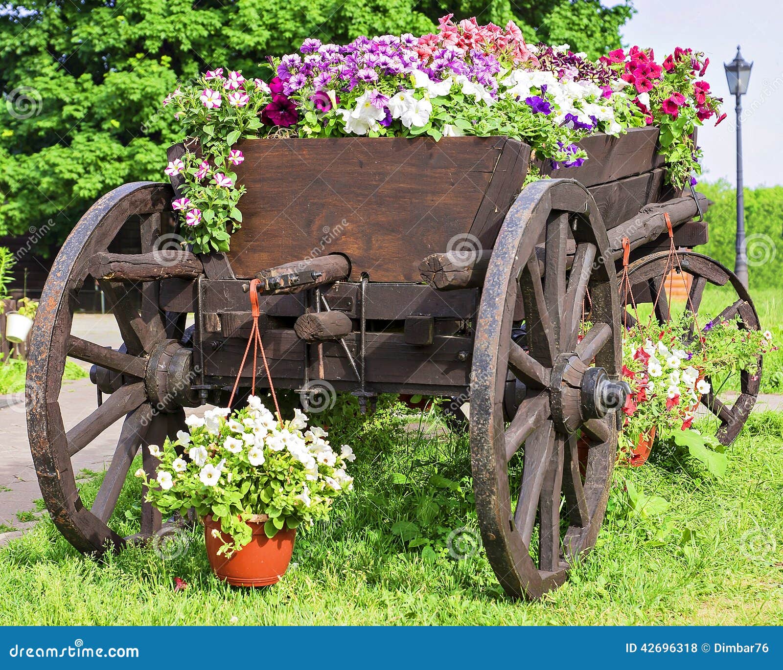 Wooden Cart with Summer Flowers Stock Photo - Image of outdoor ...