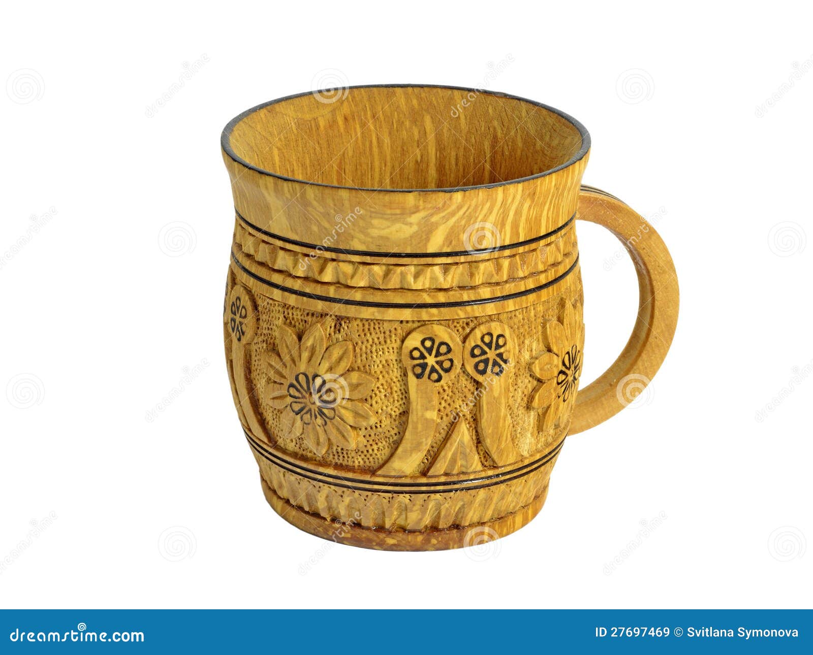 Wooden Carved Mug with Pattern Stock Image - Image of fretted, style ...