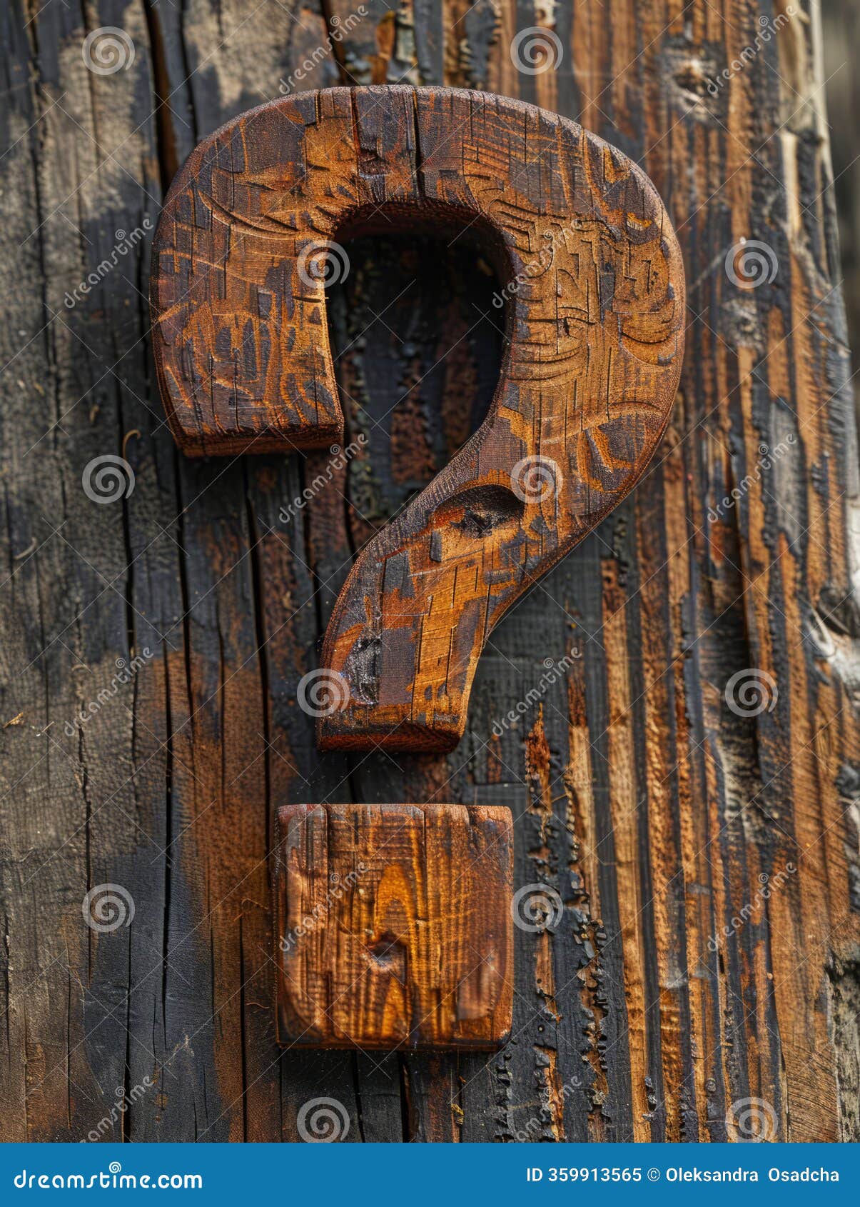A Wooden Carved Question Mark with a Rustic and Weathered Texture ...