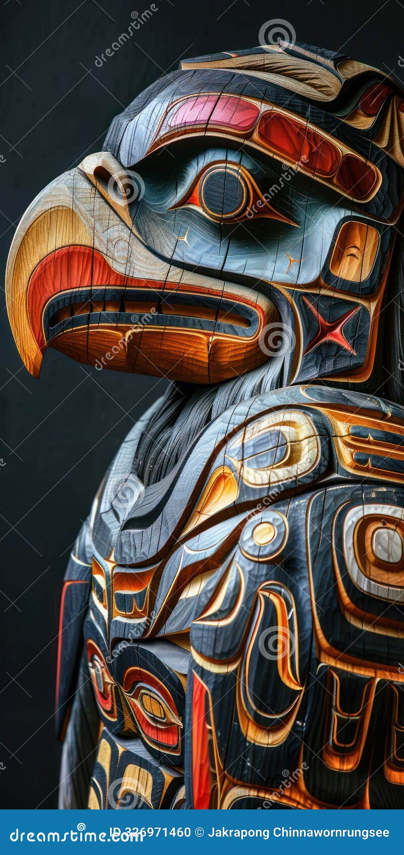 A Wooden Carving of a Native American Totem Pole in the Form of an ...
