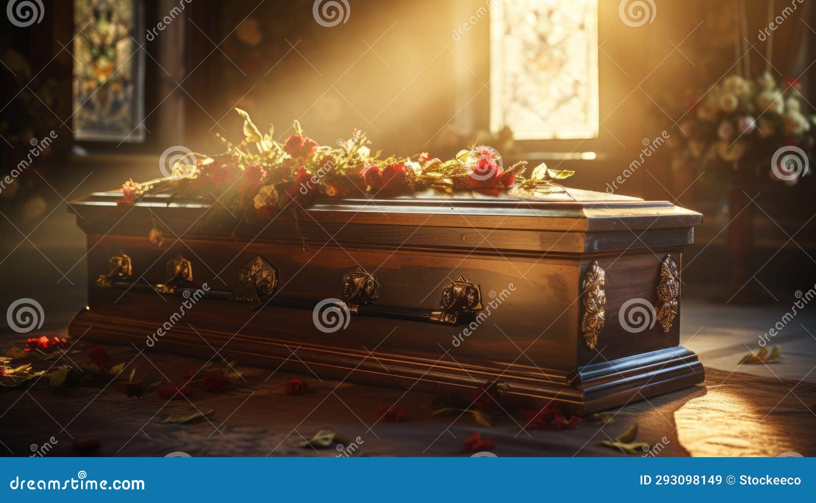 Golden Light: a Reverent and Tranquil Photo of an Empty Coffin Stock ...