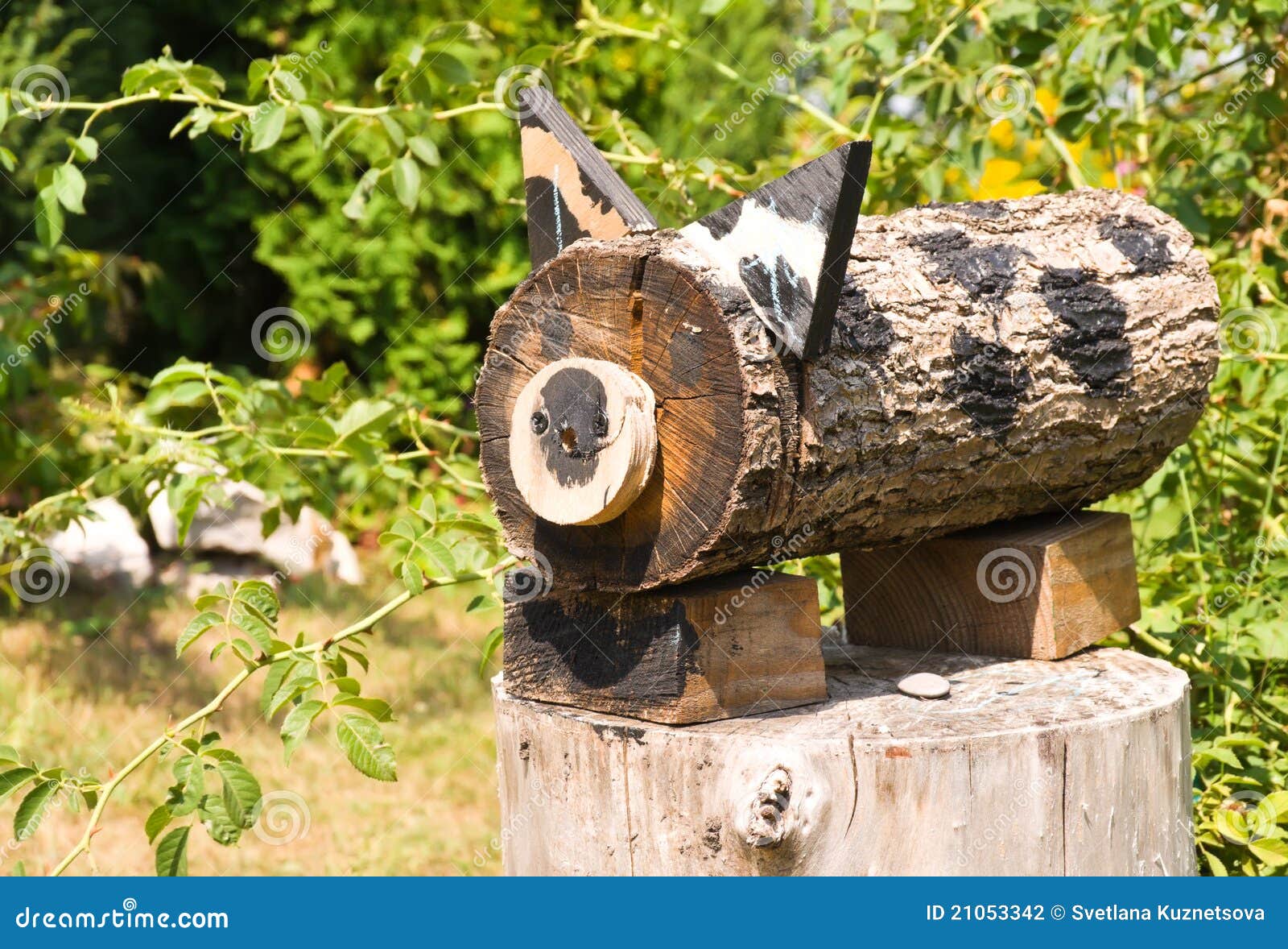 Wooden Cat in a Landscape Design Stock Photo - Image of green, outdoors ...