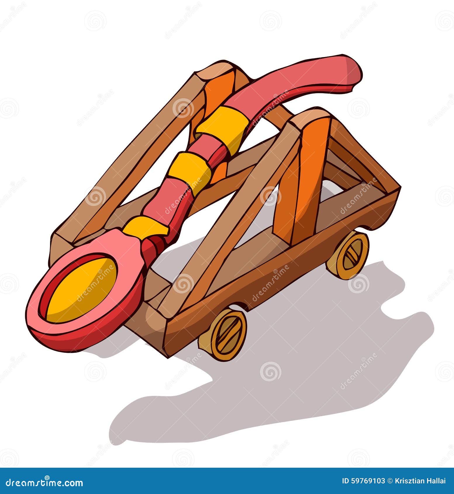 3D Wooden Catapult On Wheels. Mobile Mechanical Device For Throwing ...