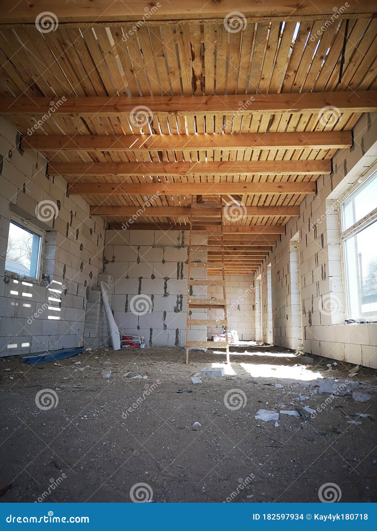 Wooden Ceiling Bottom View. Internal Work Stock Photo - Image of ...