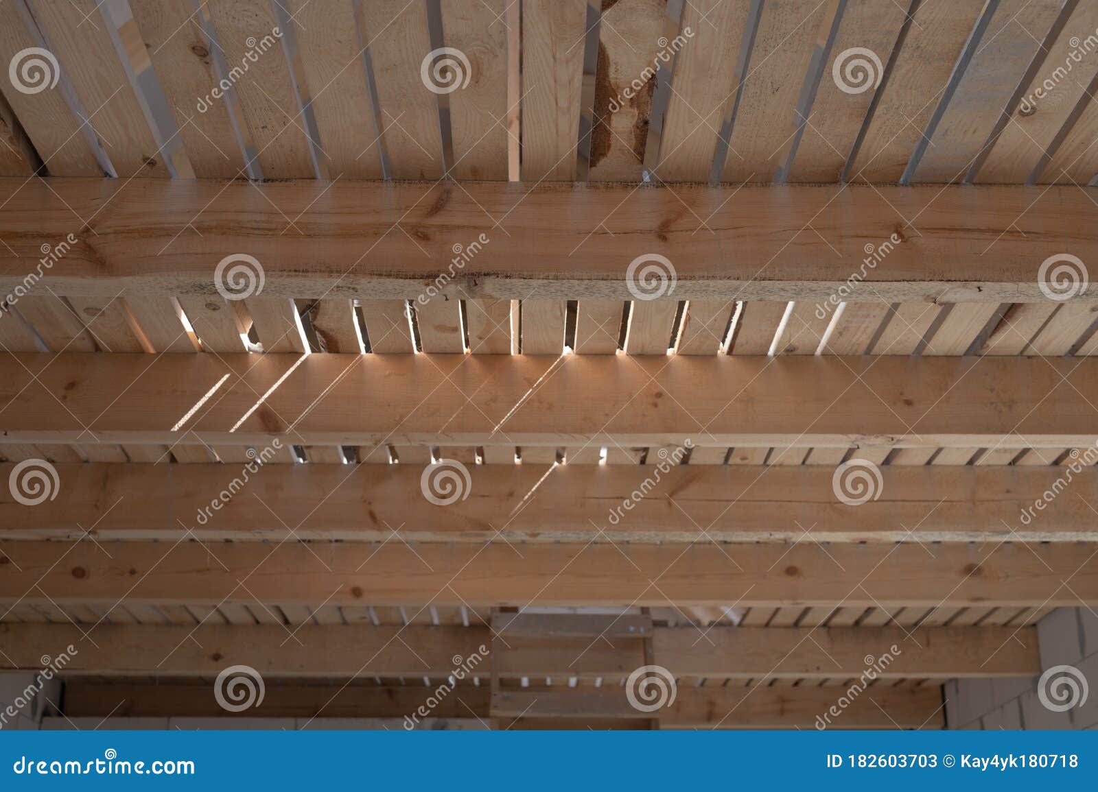 Wooden Ceiling Bottom View. Internal Work Stock Image - Image of ...
