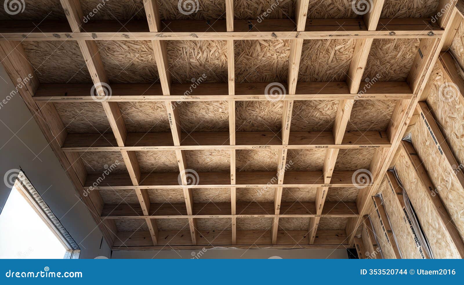 Wooden Ceiling Grid Creating Geometric Pattern in Modern House ...