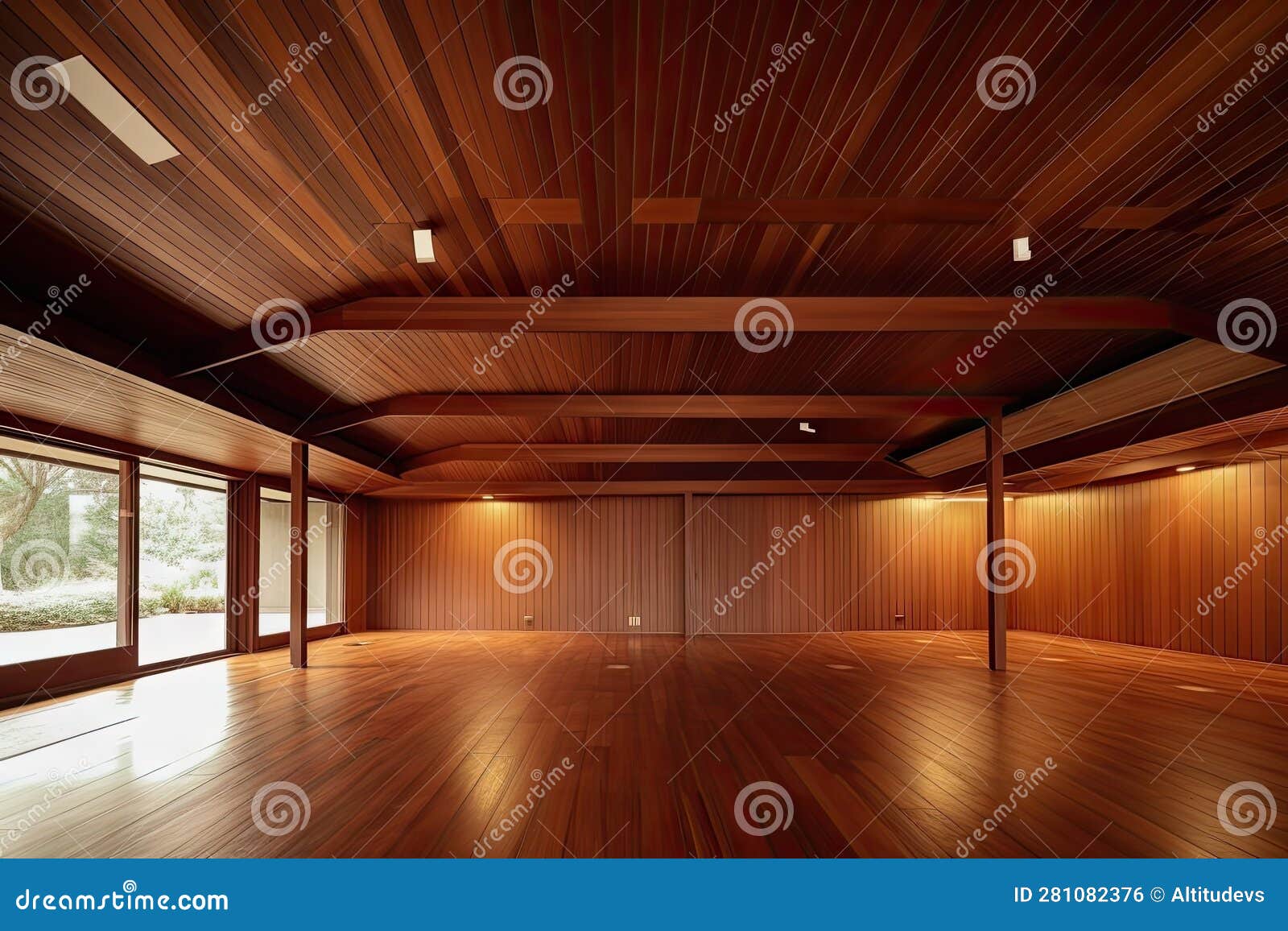 Wooden Ceiling, with Wooden Paneling on Walls and Floor Stock ...