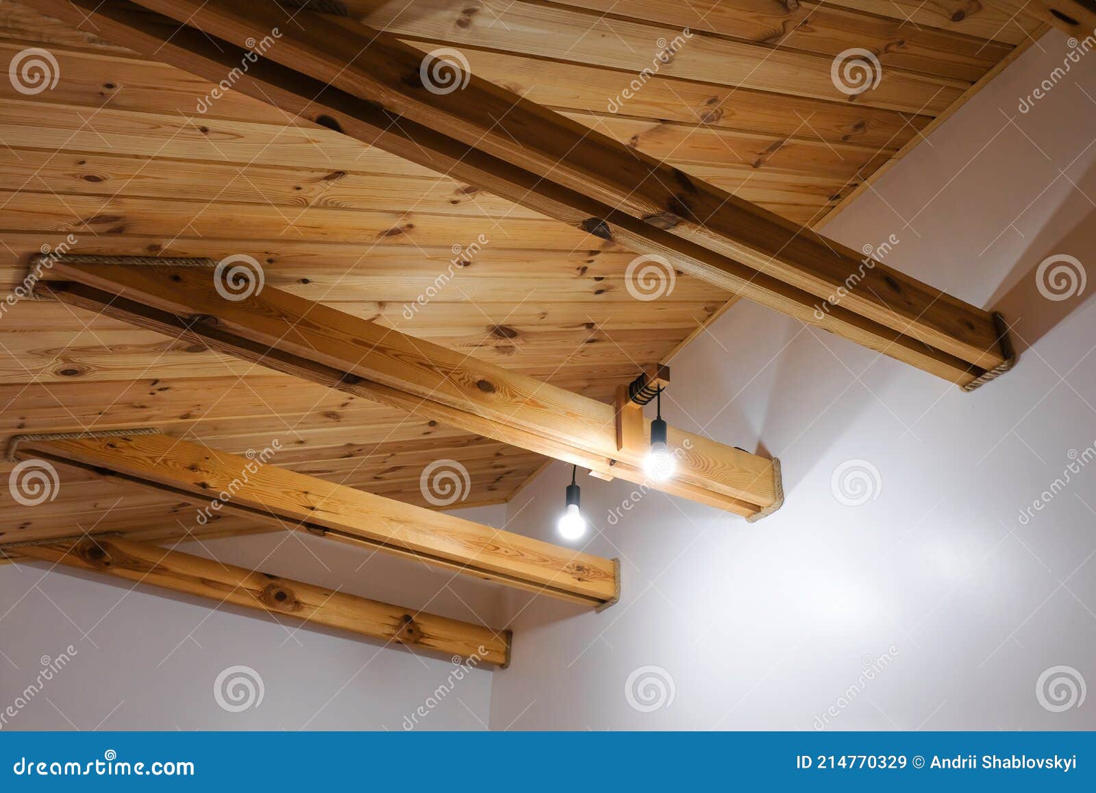 Wooden Ceiling in Perspective for Background. Wooden Ceiling Details in ...