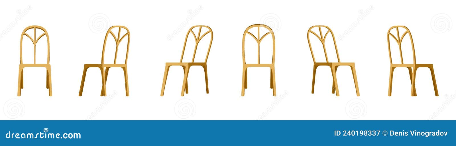 Wooden Chair in Front, Side and Back Angles. Garden or Kitchen Chairs ...