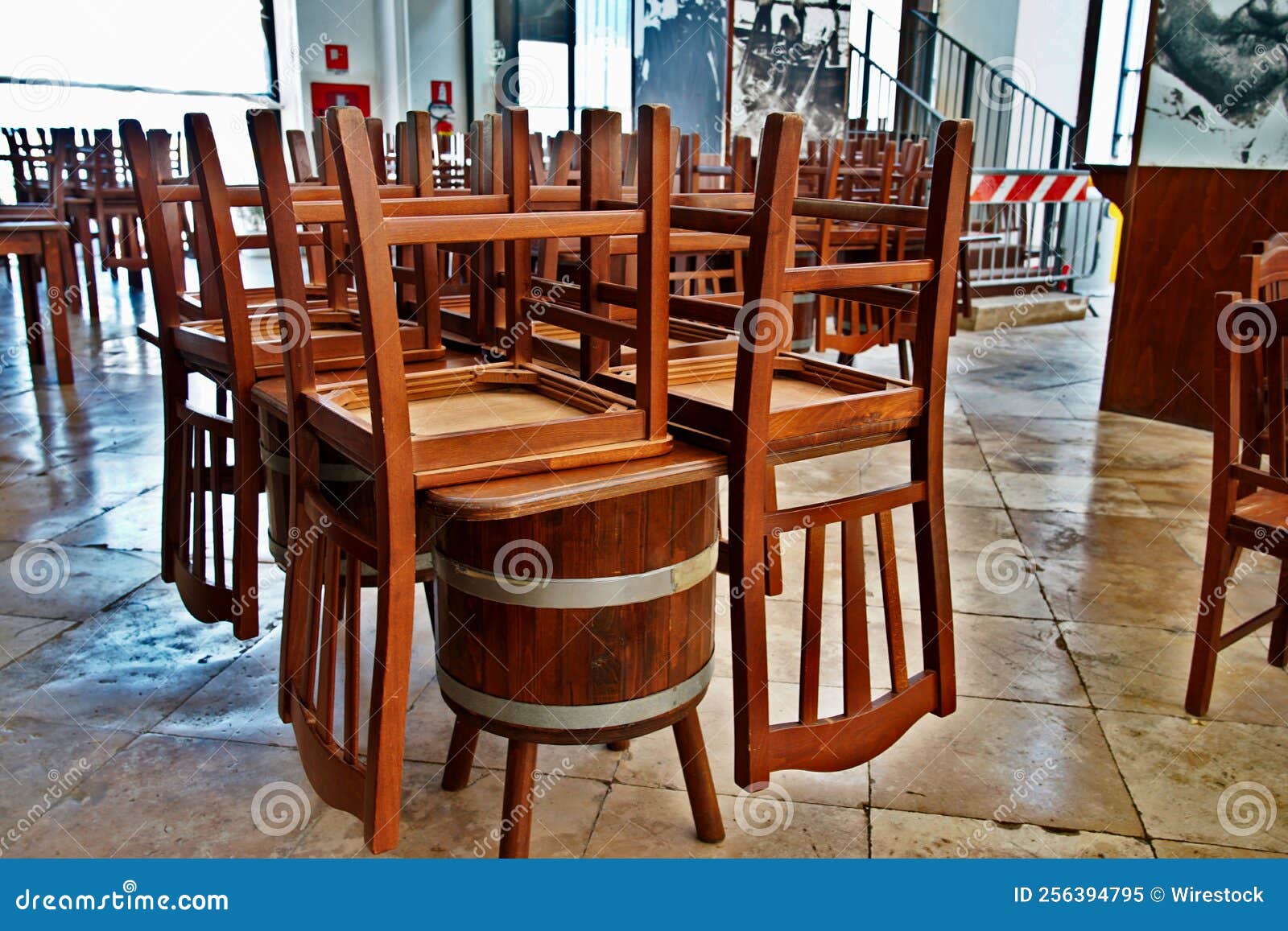 Wooden Chairs Overturned on the Table in a Cafe. the Concept of Closed ...
