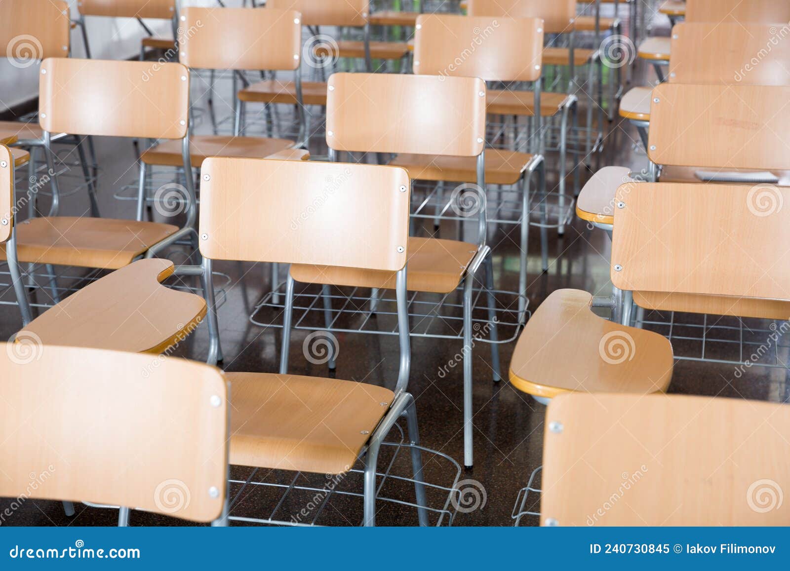 Wooden Chairs in Rows in Classroom of School Interior Indoor Stock ...